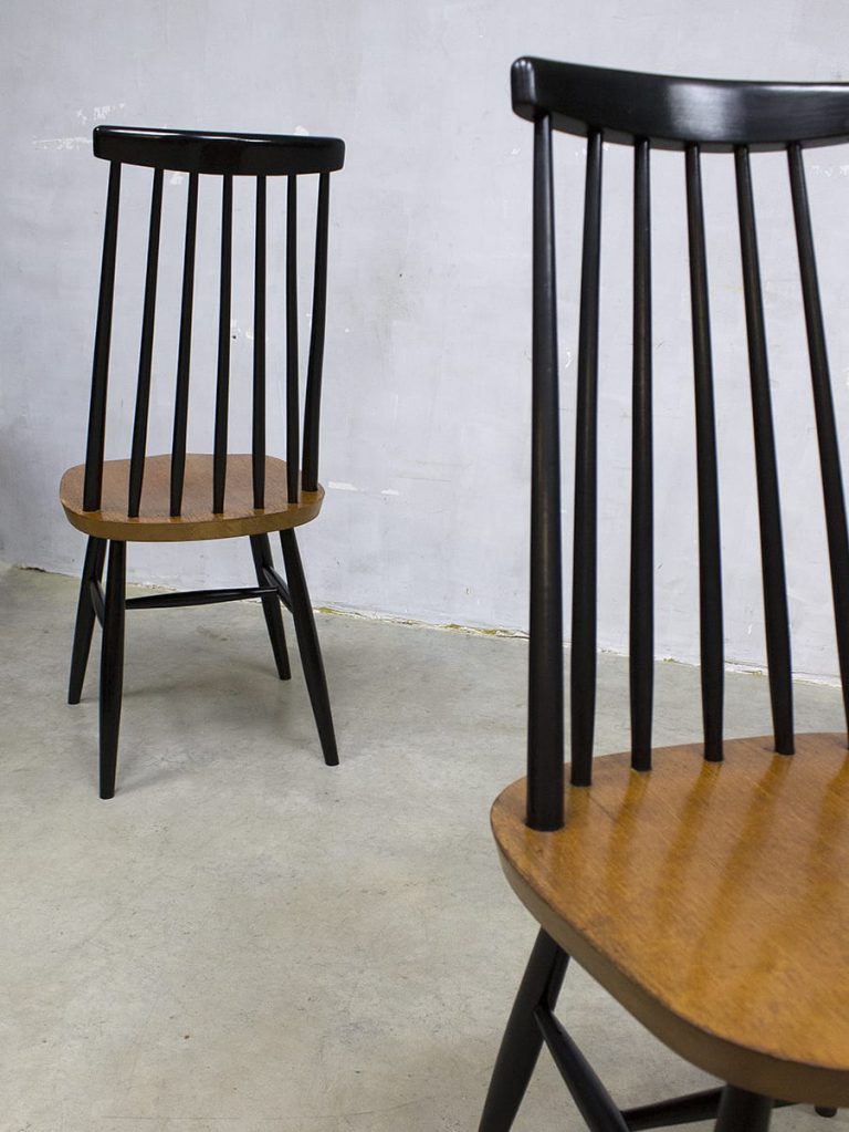 Vintage Dutch design spindle back dinner dining chairs spijlen stoelen ...