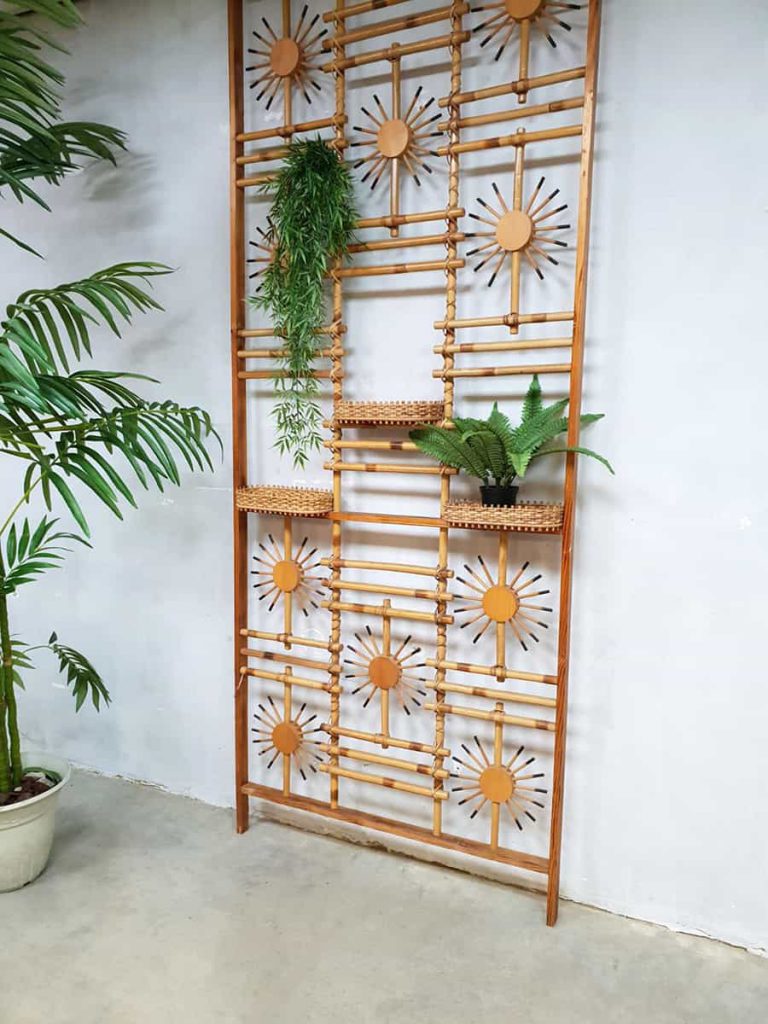 Vintage midcentury modern bamboo room divider wall unit kamerscherm ...