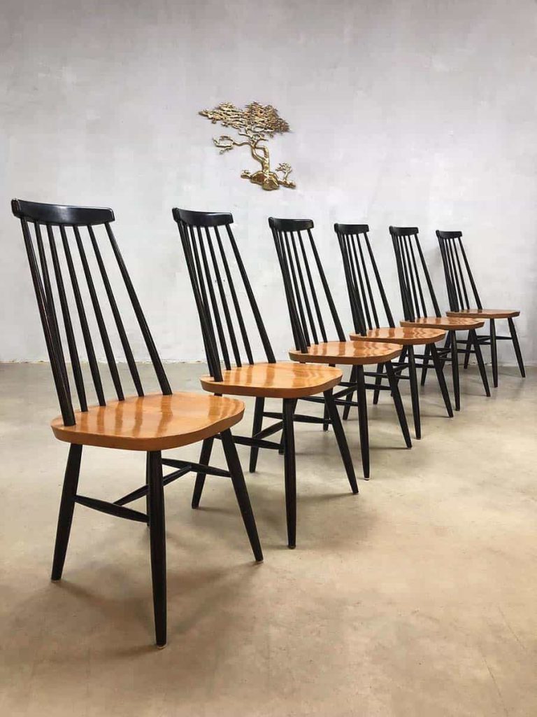 Vintage Dutch design spindle back dinner dining chairs spijlen stoelen ...