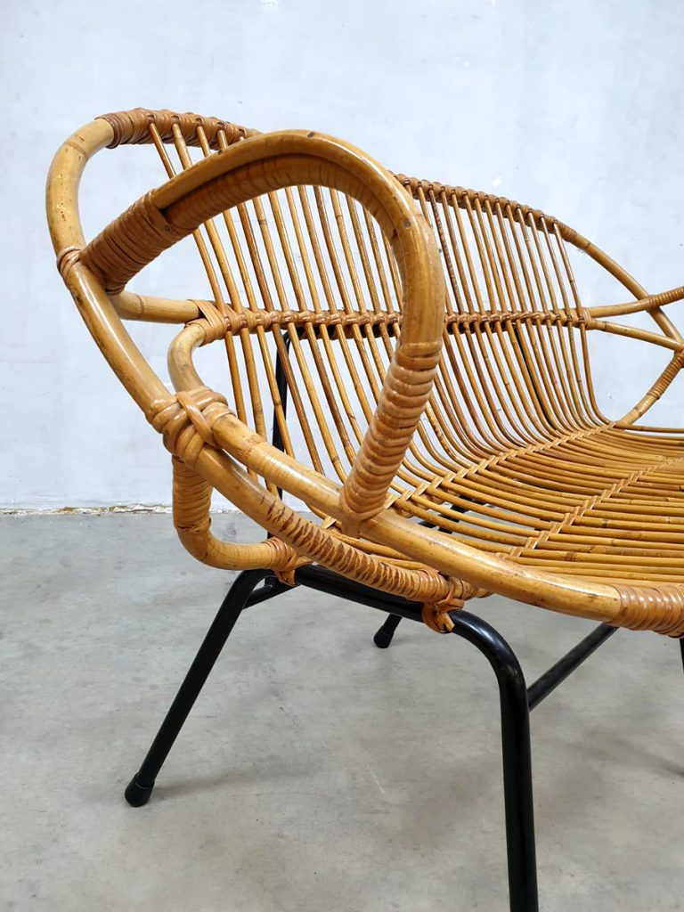 Vintage design rattan wicker sofa bench rotan bankje Rohe Noordwolde ...
