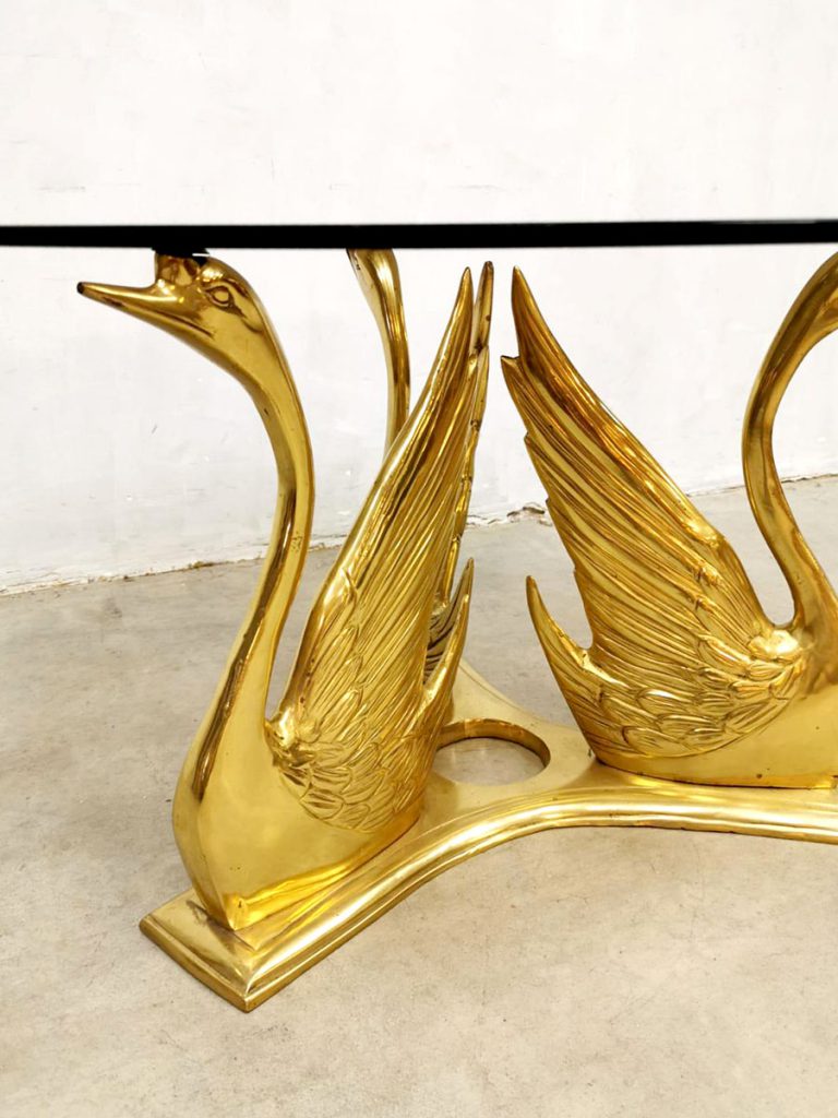 Vintage brass Swan coffee table side table salontafel Zwanen trio ...