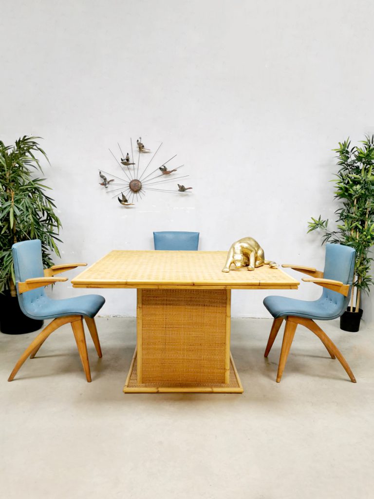 Vintage rattan bamboo dining table tafel ‘bohemian table time’ | Bestwelhip