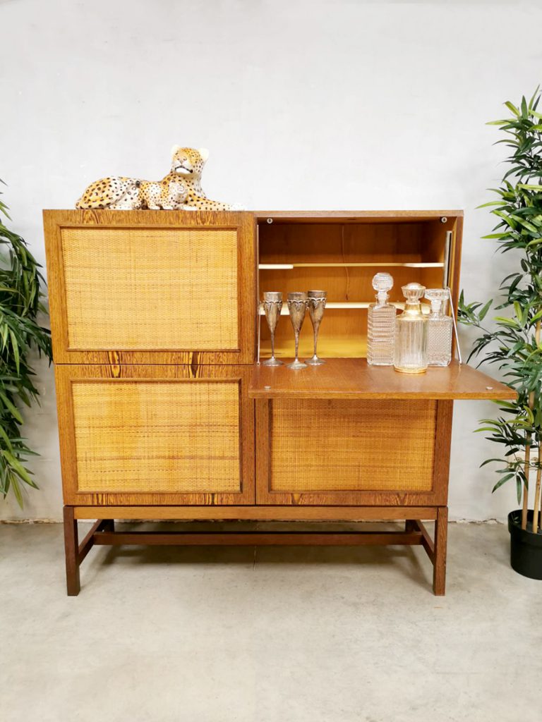 Midcentury design rattan cabinet rotan dranken kast ‘Bohemian chique ...