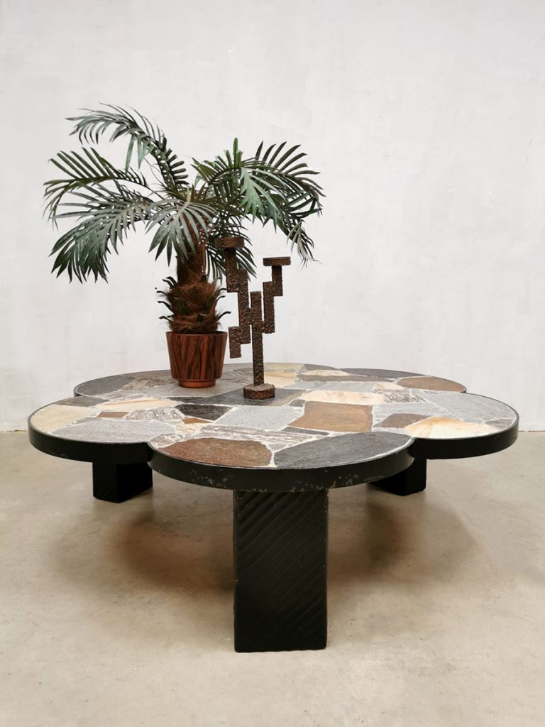 Vintage Dutch design brutalist slate stone coffee table stenen ...