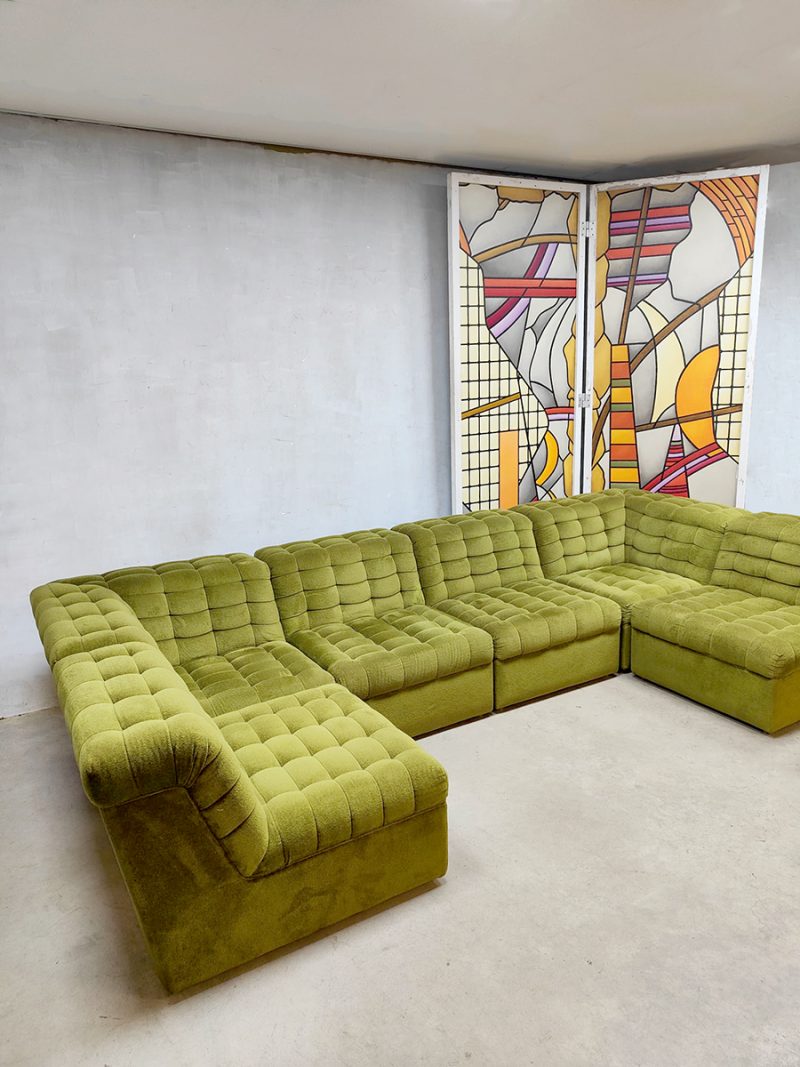 Vintage modular sofa modulaire elementen bank ‘green velvet’ | Bestwelhip