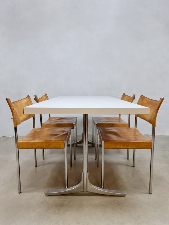 Vintage Dutch design chrome dining set leather chairs ‘Minimalism ...