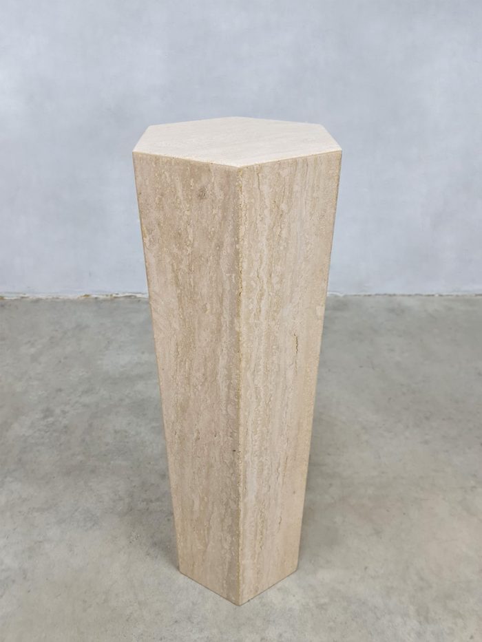 Vintage Italian travertine pedestal pillar travertin zuil ‘Hexagon ...