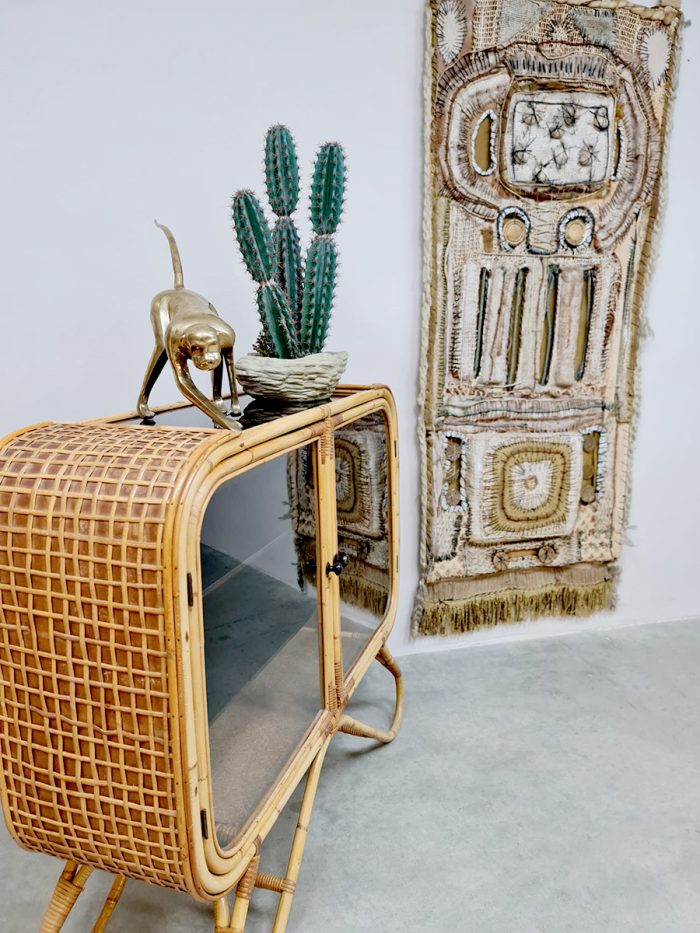Midcentury modern bamboo rattan wicker cabinet bamboe rotan kast ...