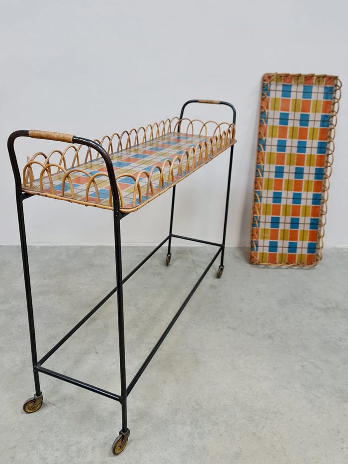 Vintage rattan trolley bar cart dranken rotan trolley ‘Sixties ...
