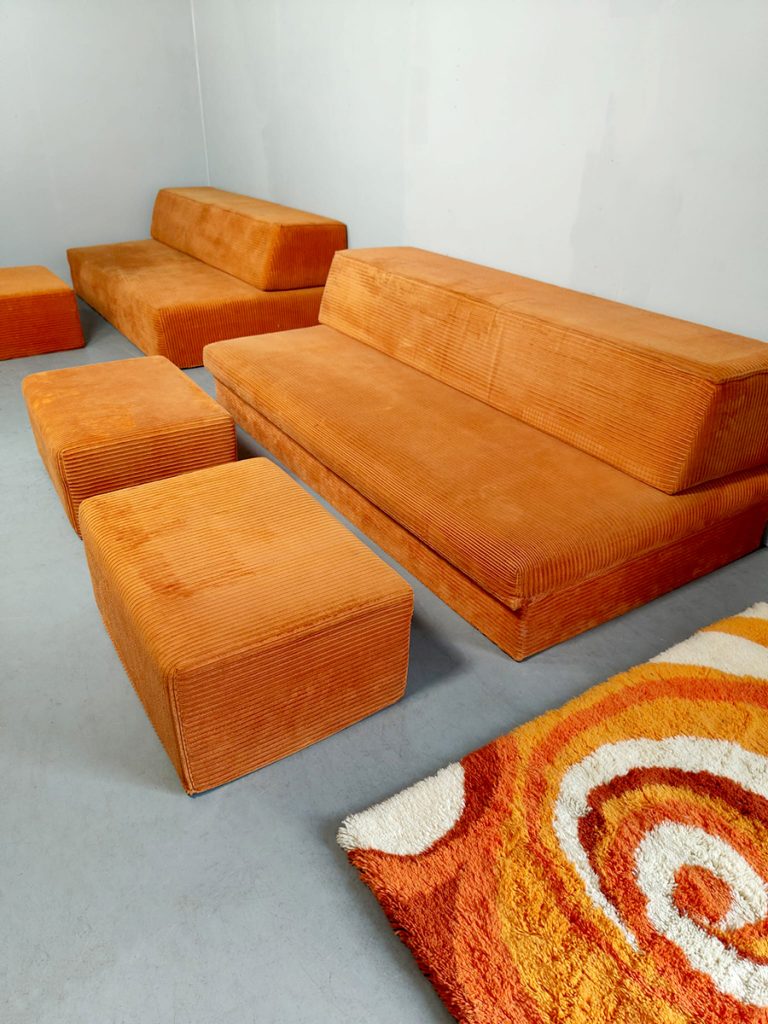 Vintage orange corduroy modular sofa modulaire rib bank 70s retro ...