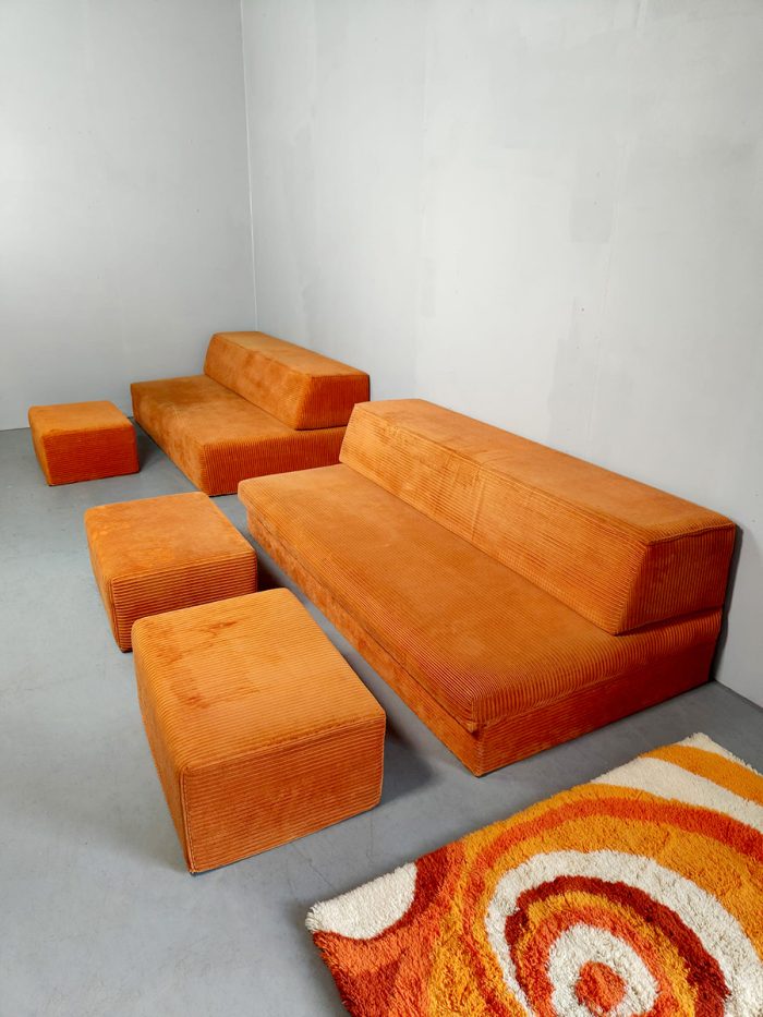 Vintage orange corduroy modular sofa modulaire rib bank 70s retro ...
