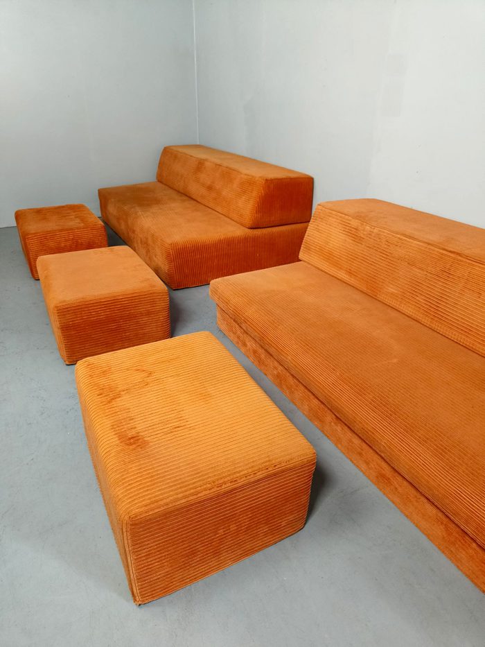 Vintage orange corduroy modular sofa modulaire rib bank 70s retro ...